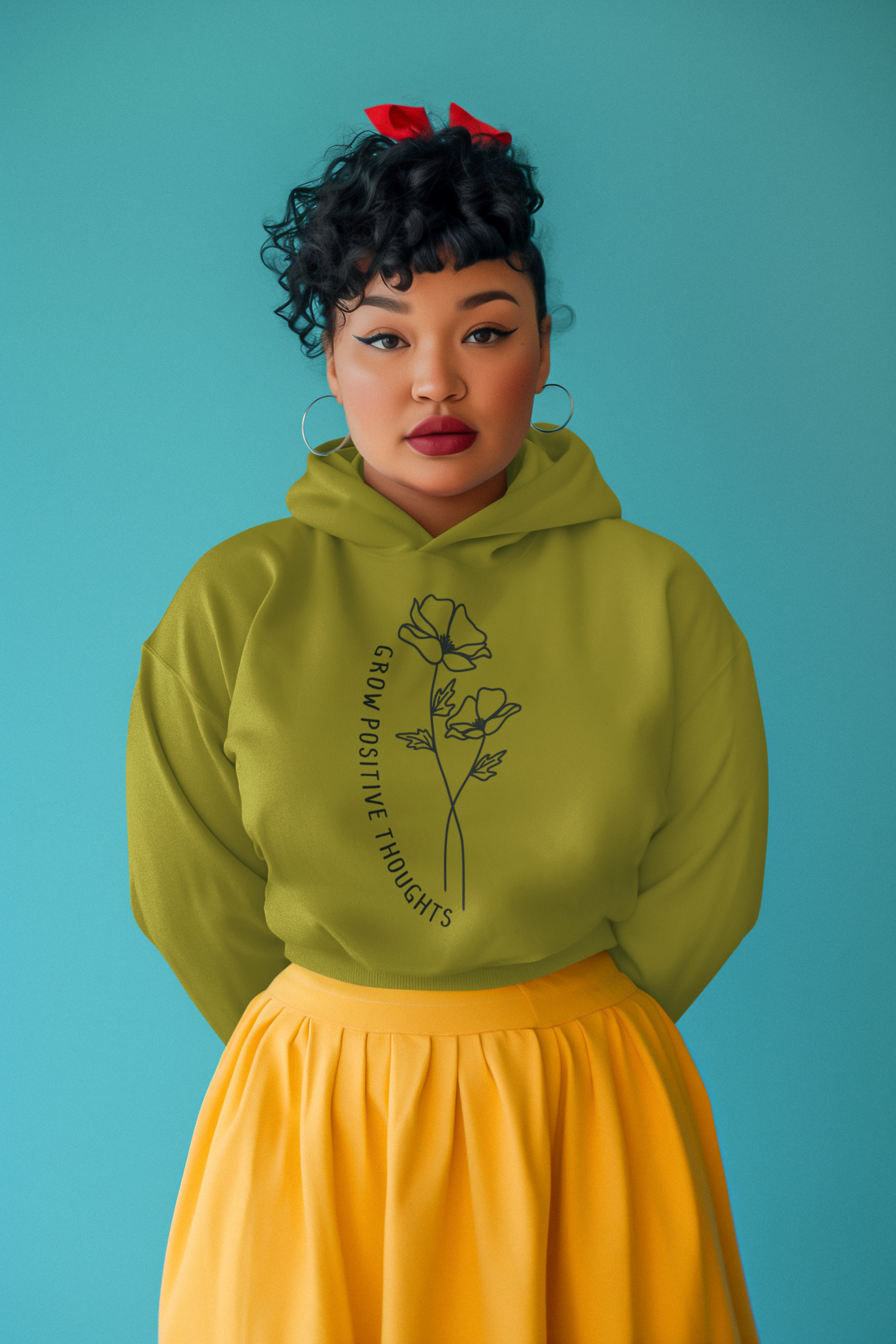 🖤 Grow Positive Thoughts – Charcoal Floral Line Art | Minimal DTF Tran ...