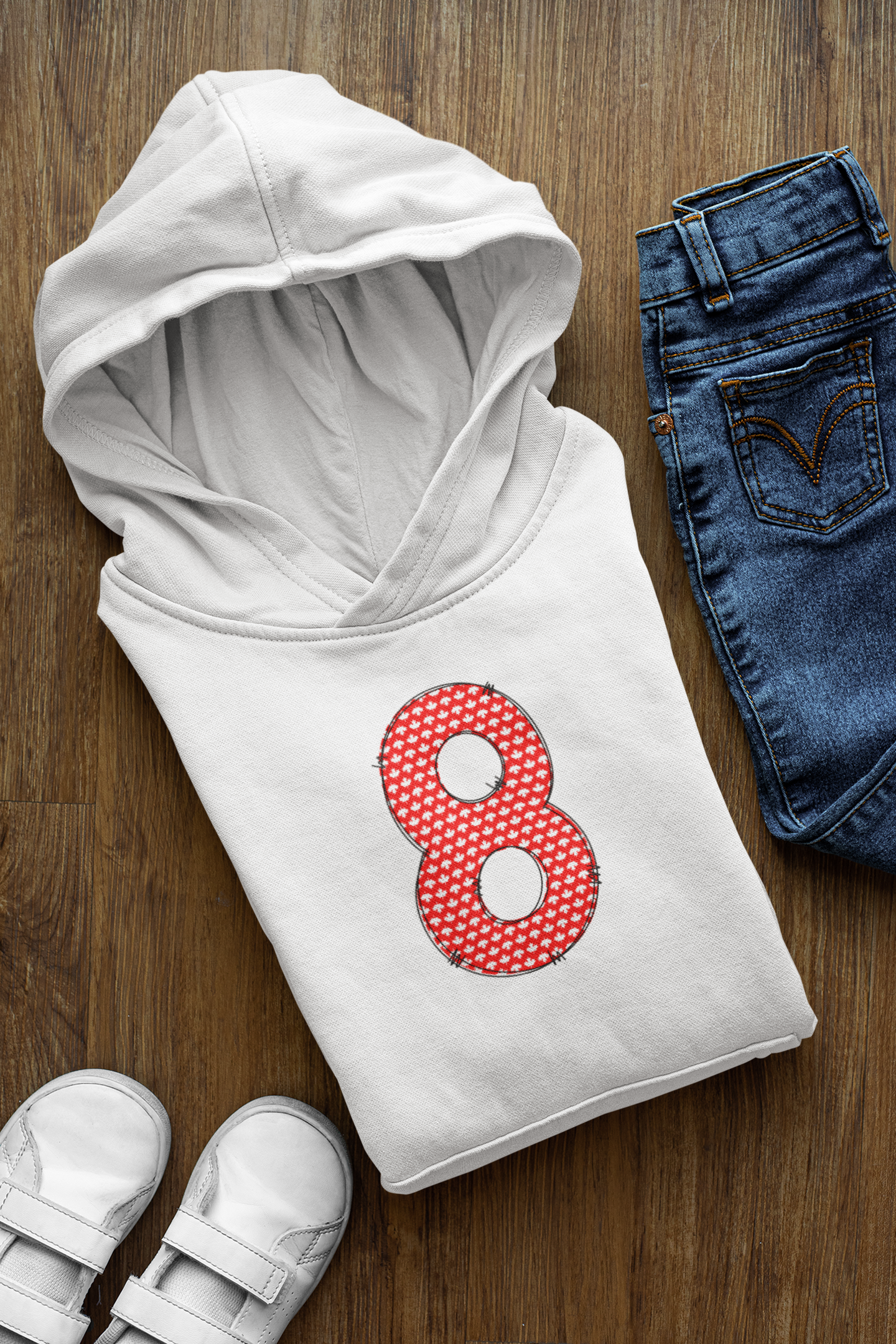 🍁 “8” – Eight – Red & White Maple Leaf Pattern Numeric | DTF Transfer ...