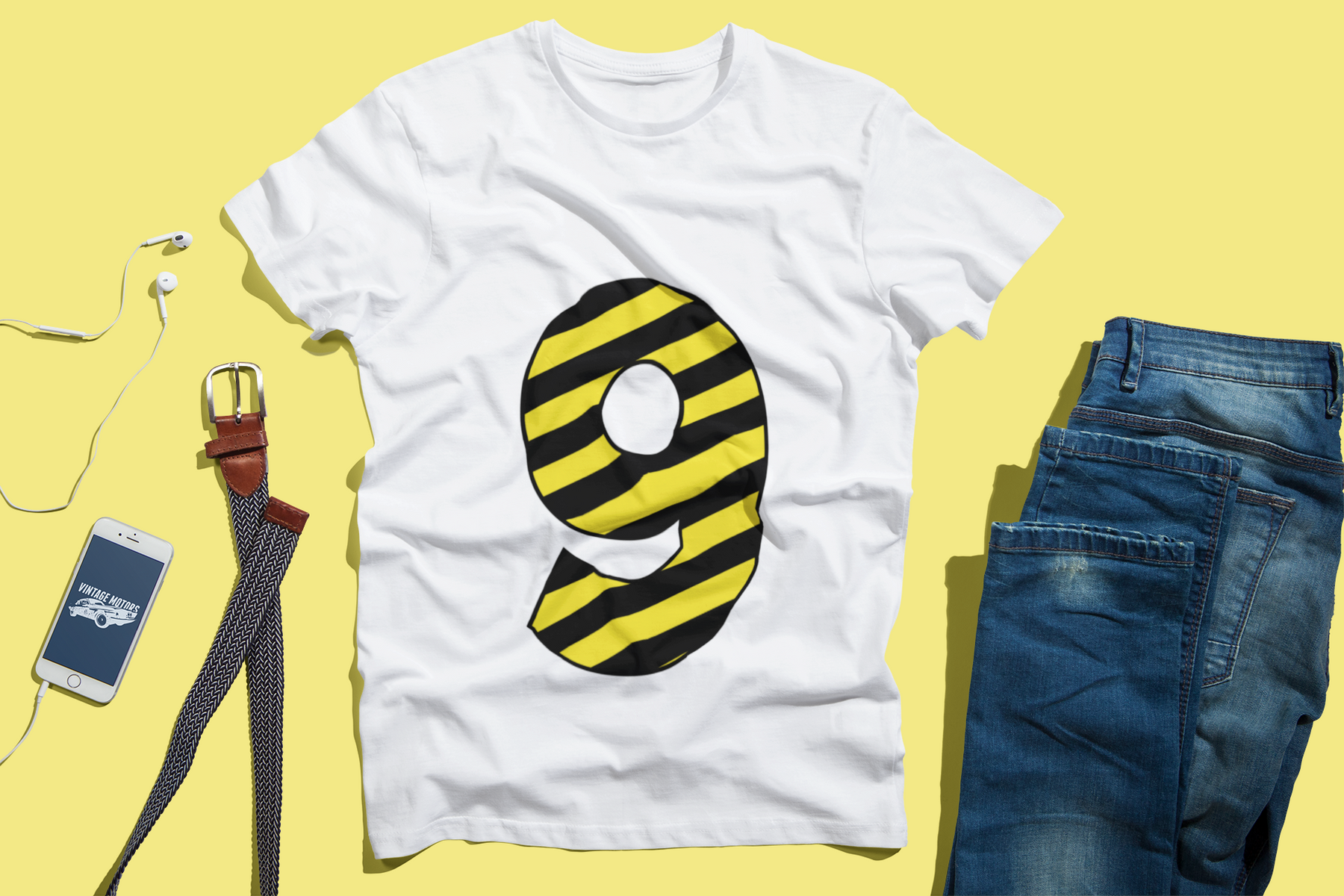 ⚠️ “9” – Nine – Yellow & Black Striped Pattern Numeric | DTF Transfer ...